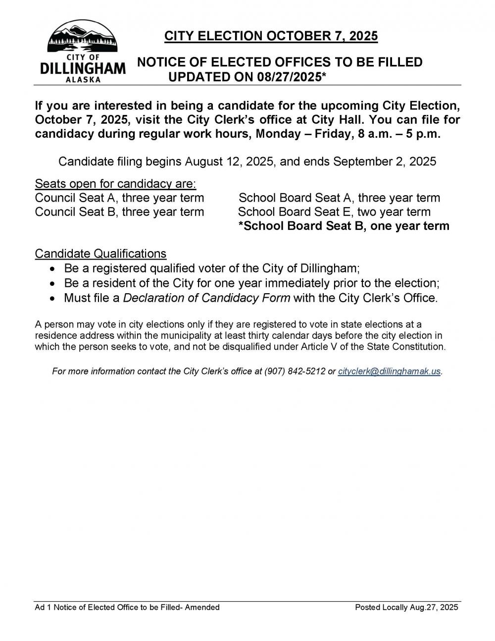 Public Notice: City Election | Dillingham, AK
